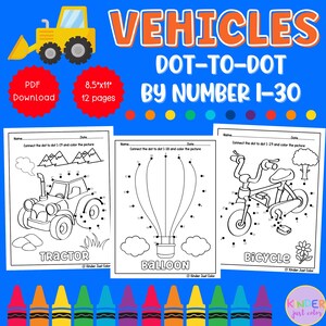 Dot to Dot Worksheet, Vehicle Coloring Learning Numbers Connect the ...