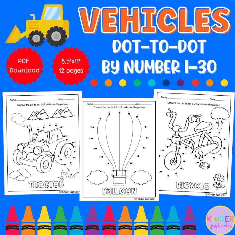 Vehicle Dot to Dot Worksheet: Learning Numbers 1-30 (printable PDF) - Etsy