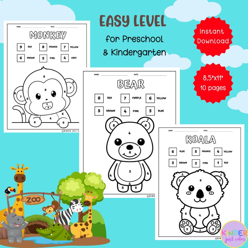 Zoo Animals Color by Number 1-10 | Fun Educational Coloring Pages for ...