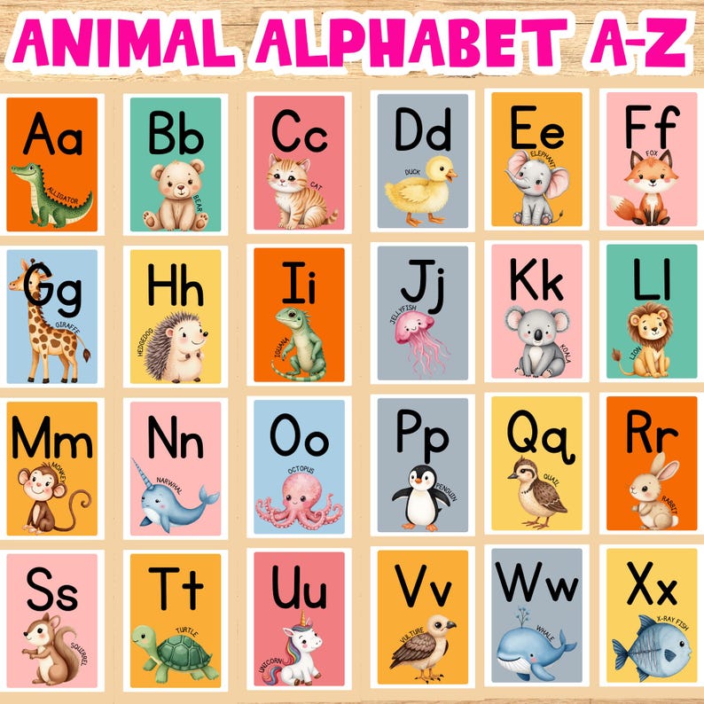 Póster del alfabeto de animales: Impresión de aprendizaje del ...