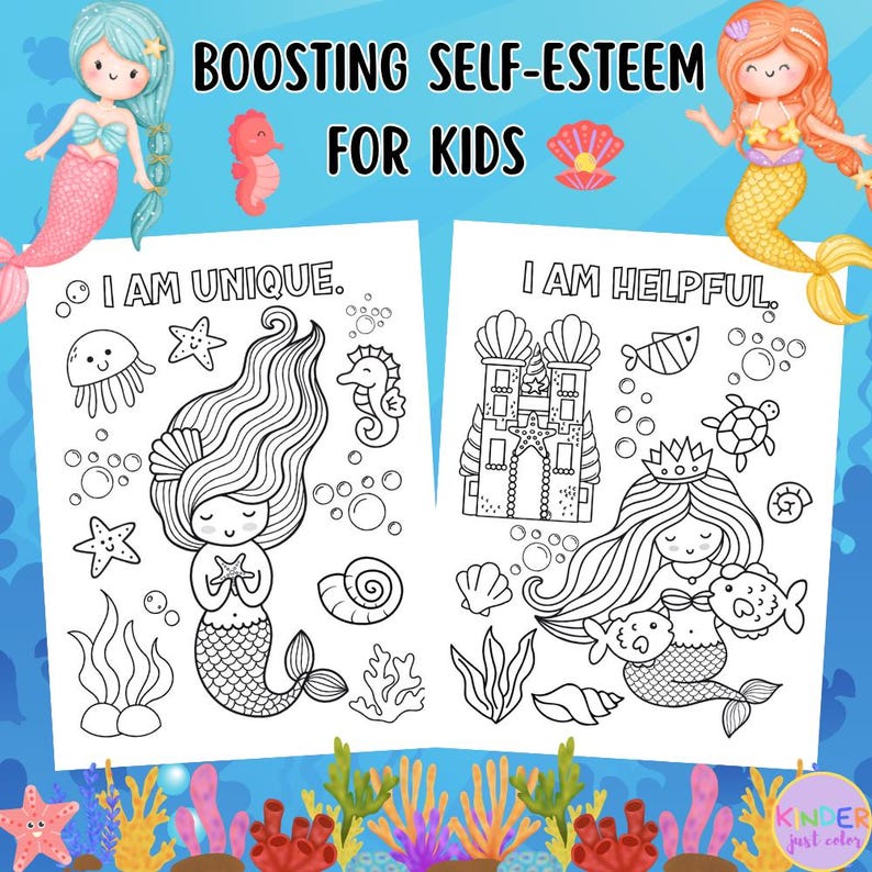 Mermaid Coloring Pages: Positive Affirmations for Kids (PDF) - Etsy