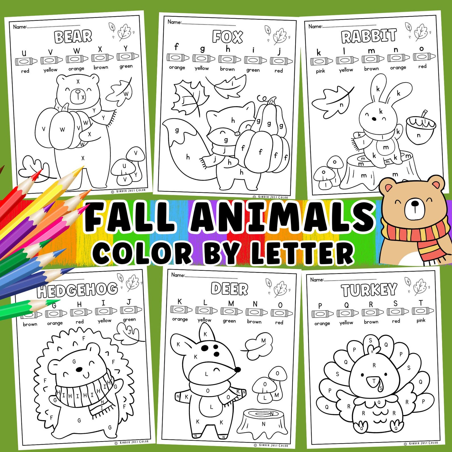 Color by Letter Fall Animal, Fall Coloring Sheets, Teach Alphabet ...