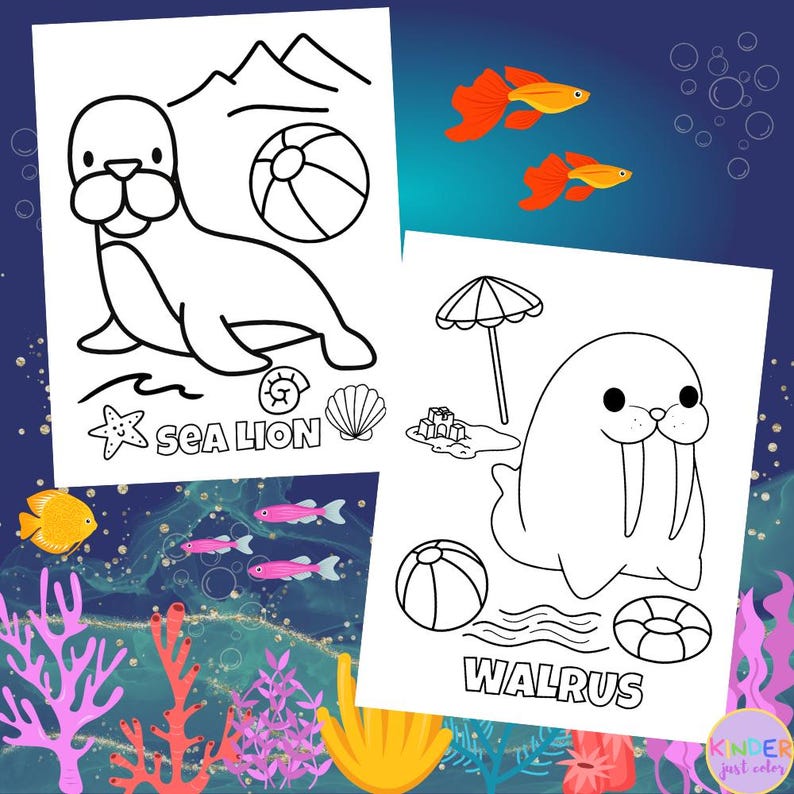 Ocean Animal Coloring Pages: Sea Life for Kids (PDF) - Etsy Canada