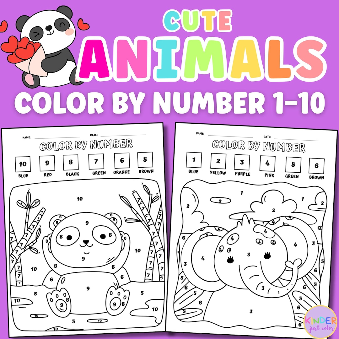 Cute Animals Color by Numbers 1-10 Pages for Kids Activity Book ...