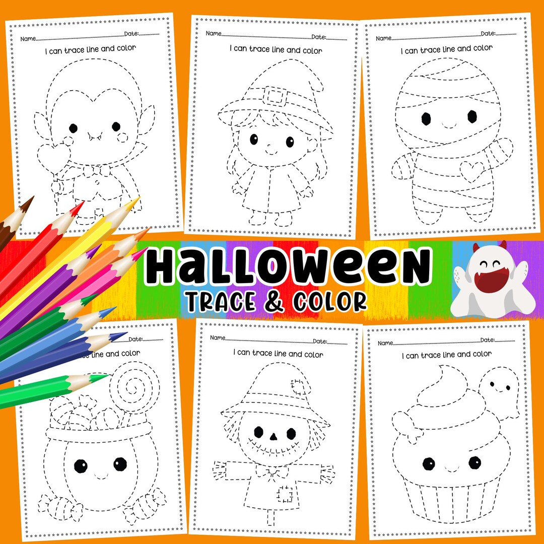 Halloween Tracing & Coloring Page for Kid, Halloween Line Trace ...