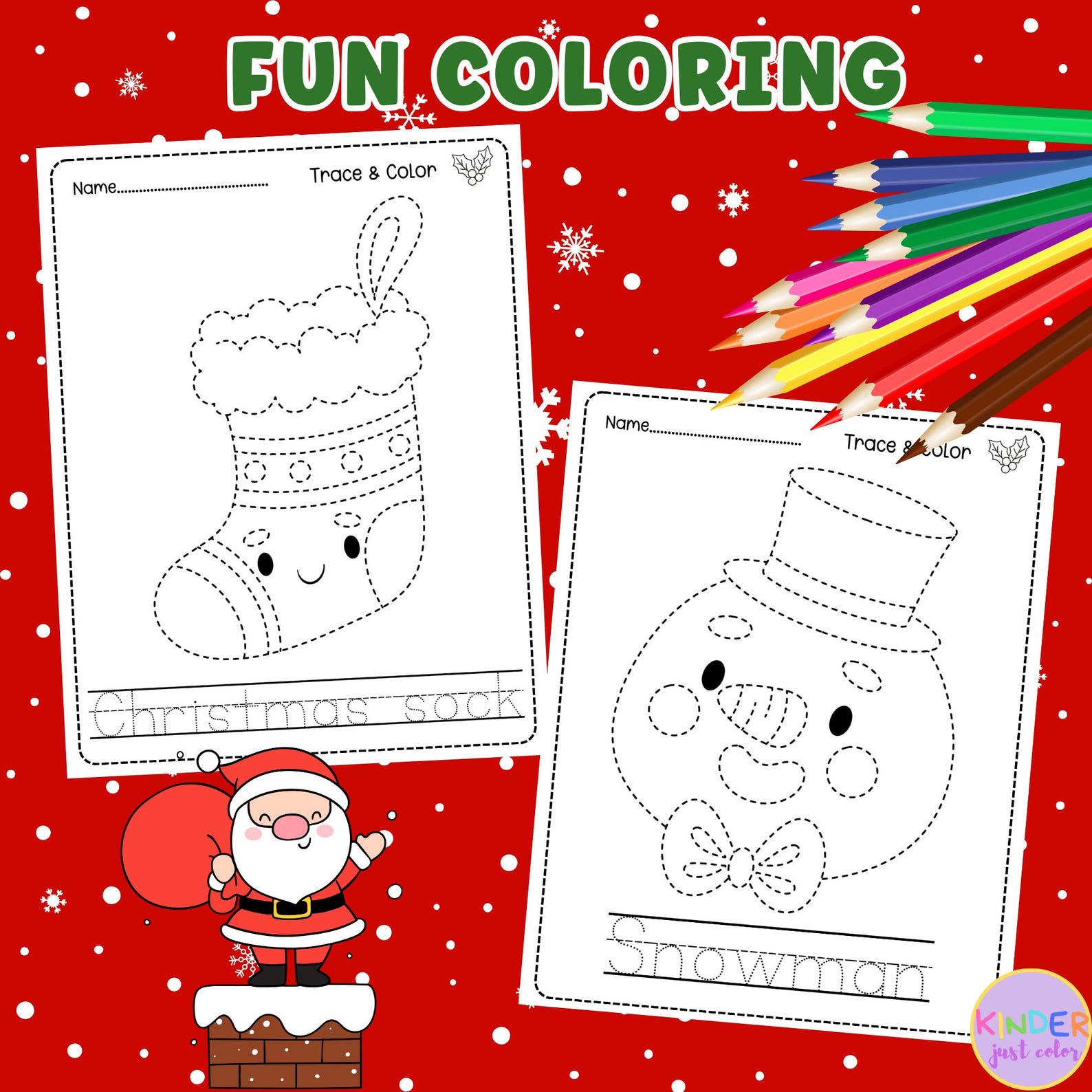 Christmas Tracing & Coloring Preschool Worksheet, Kindergarten Coloring ...