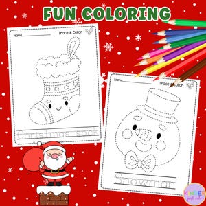 Christmas Tracing & Coloring Preschool Worksheet, Kindergarten Coloring ...