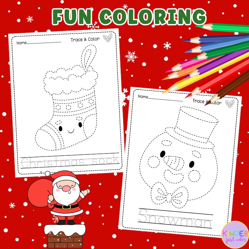 Christmas Tracing & Coloring Preschool Worksheet, Kindergarten Coloring ...