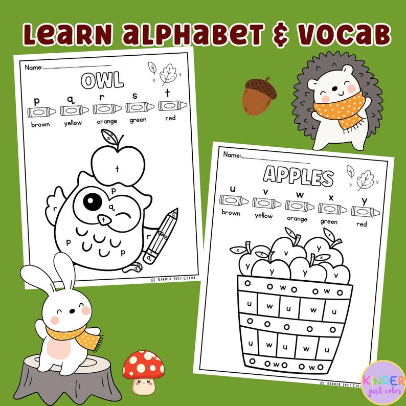 Color by Letter Fall Animal, Fall Coloring Sheets, Teach Alphabet ...