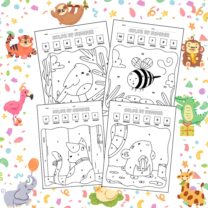 Cute Animals Color by Numbers 1-10 Pages for Kids Activity Book ...