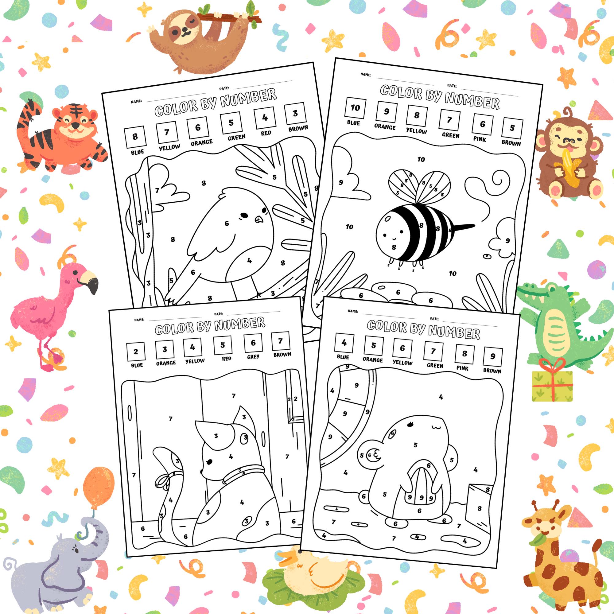 Cute Animals Color by Number, Kids Activity Book (digital Download) - Etsy