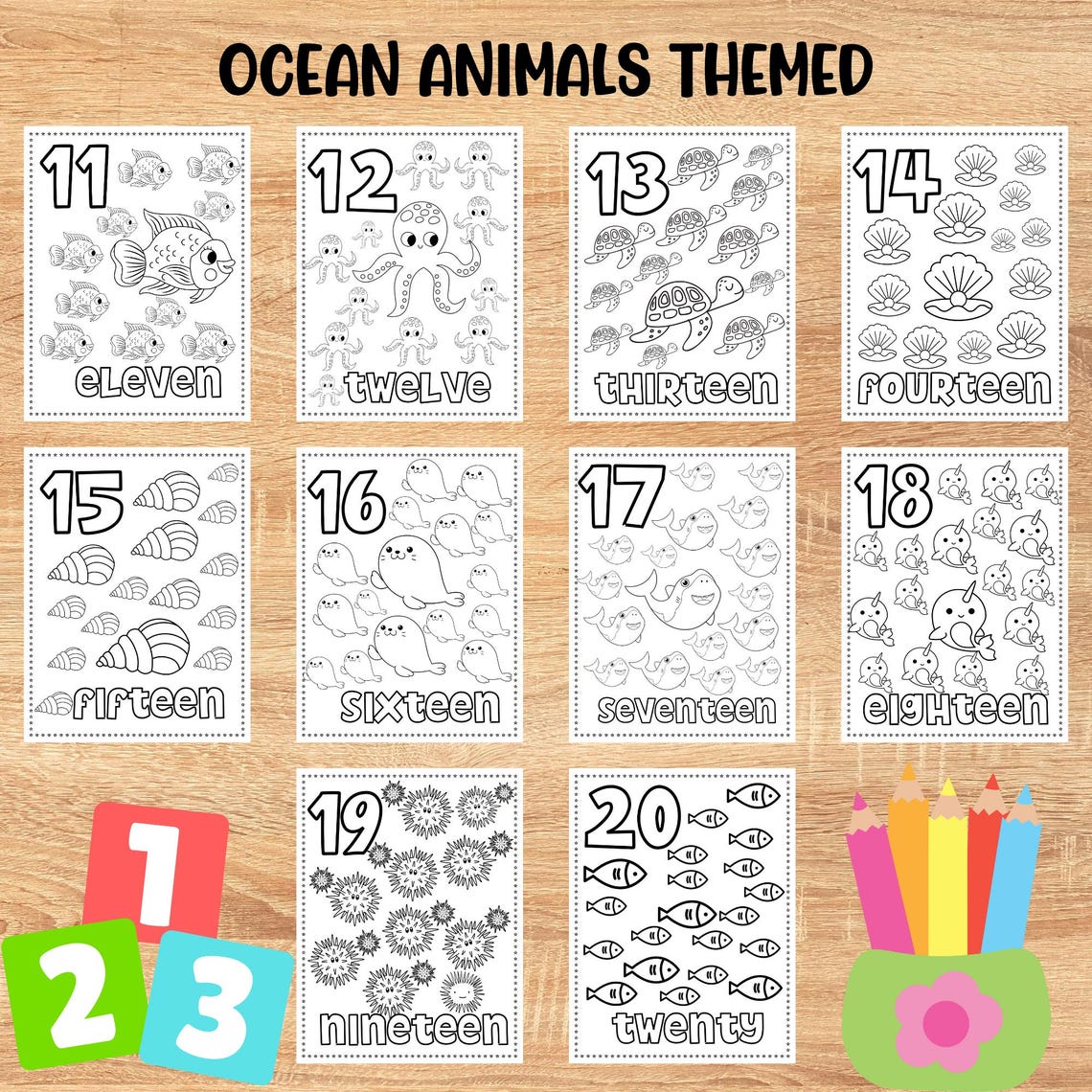 Number 1-20 Coloring Pages, Ocean Animals Coloring | Counting Numbers ...