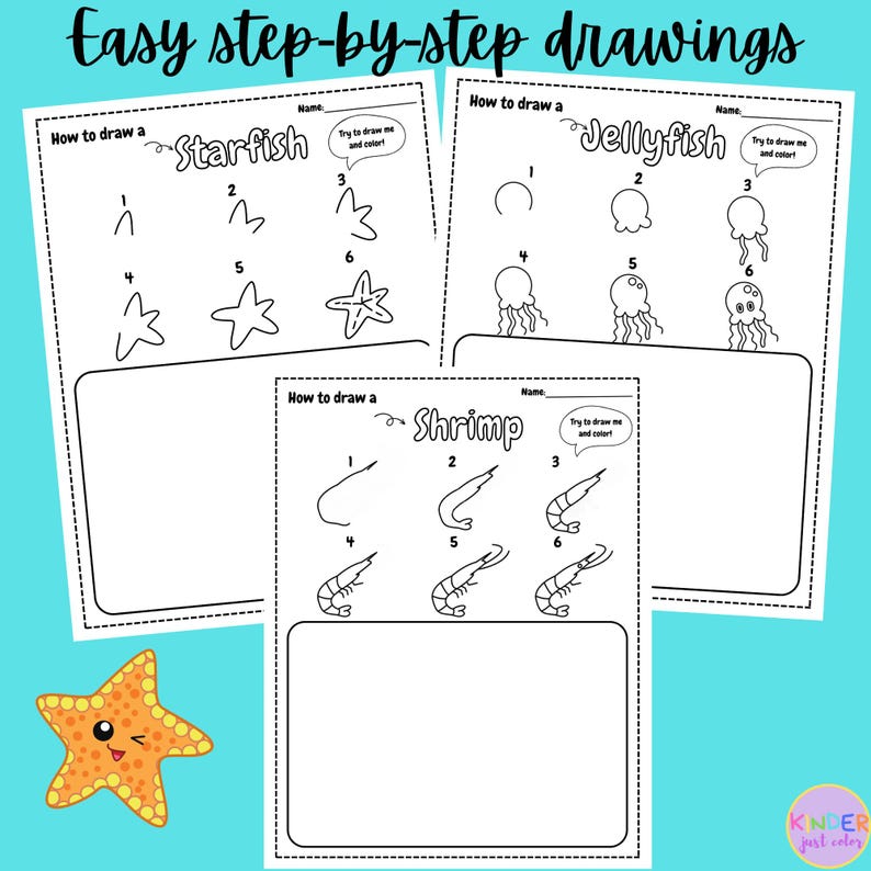 Learn How to Draw Ocean Animals for Kids, Easy Step-by-step Drawing ...