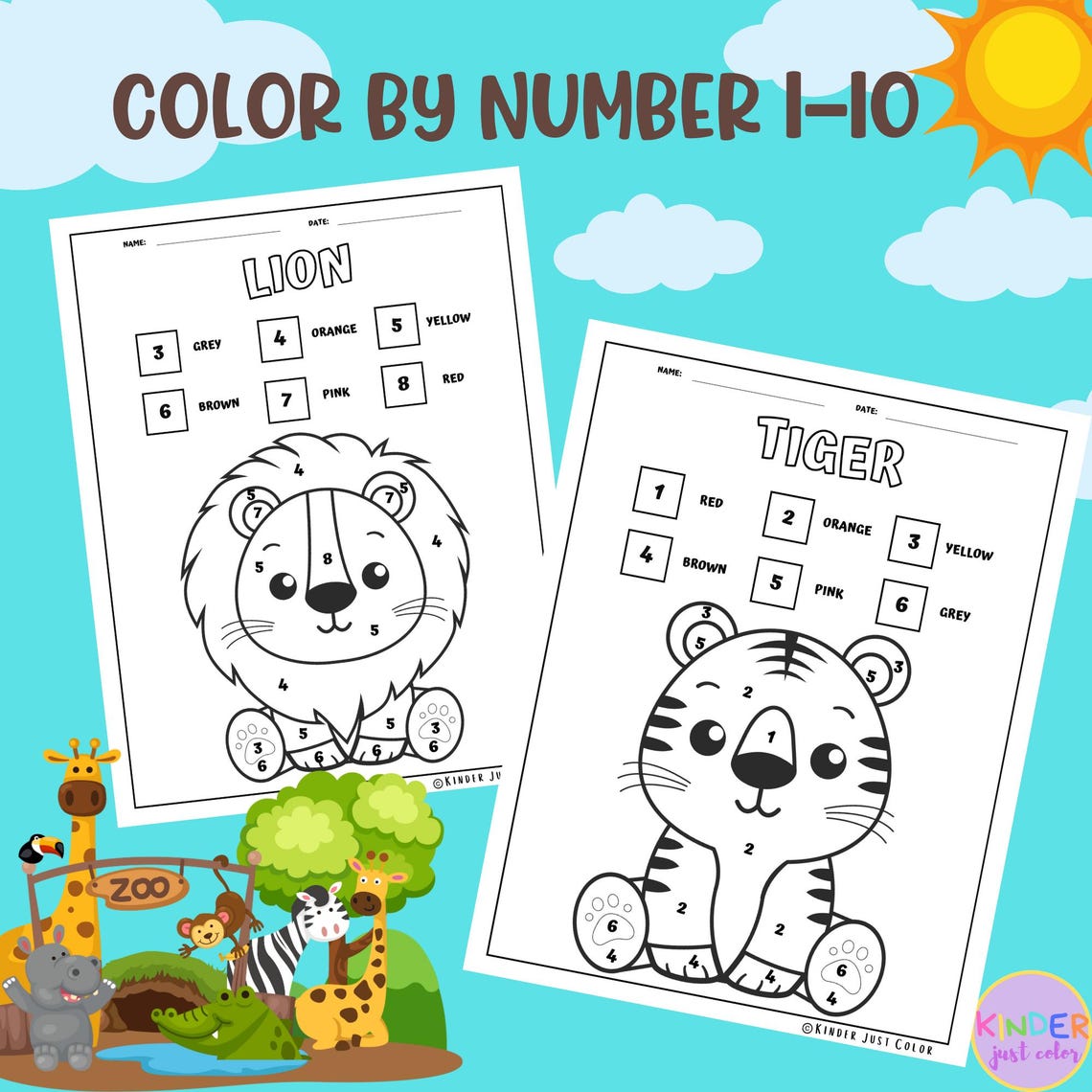 Zoo Animals Color by Number 1-10 | Fun Educational Coloring Pages for ...