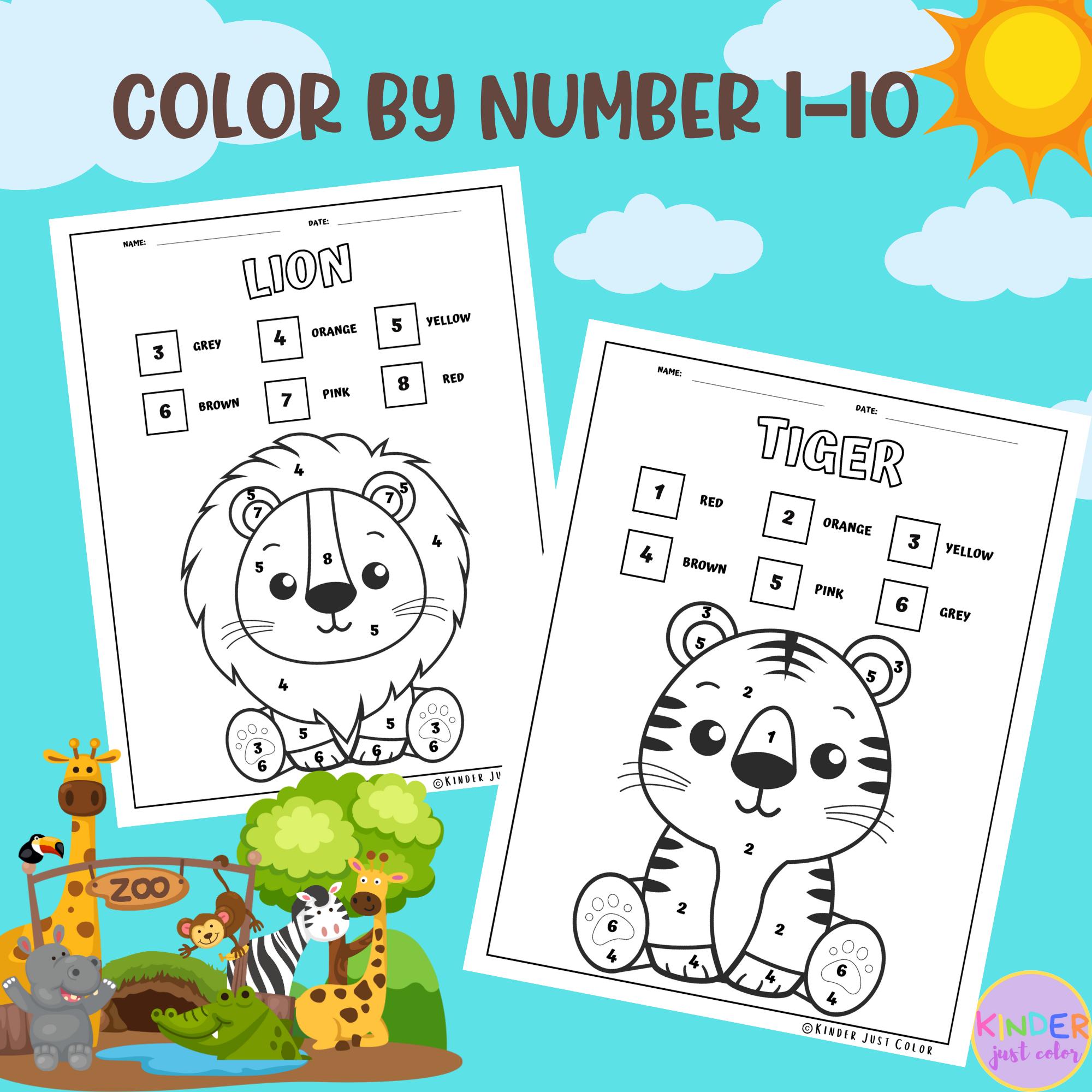 Zoo Animals Color by Number 1-10 | Fun Educational Coloring Pages for ...