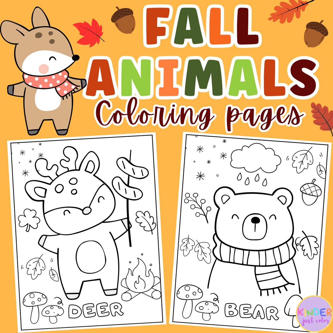 Fall Animal Coloring Pages, Autumn Coloring Sheet for Kindergarten ...