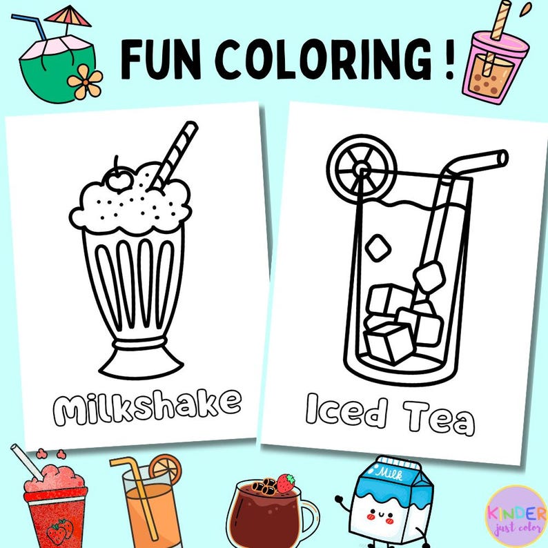 Drinks Coloring Pages/sheets for Kids, Bold and Easy Coloring ...