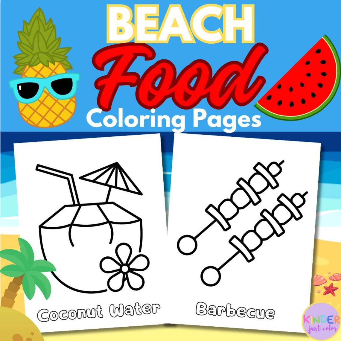 Beach Food Coloring Pages for Kids, Toddlers, Preschoolers, Summer ...