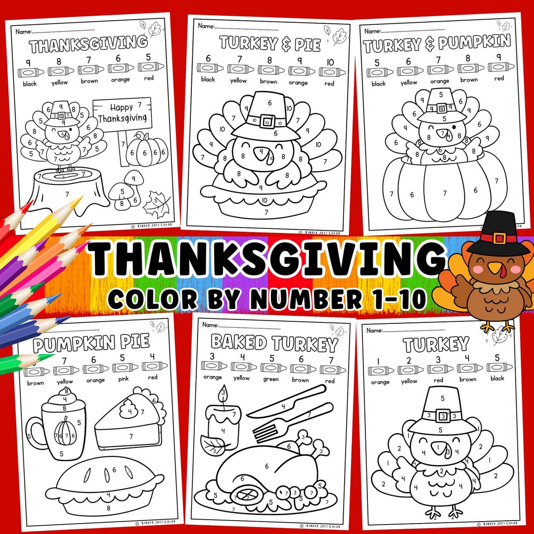 Festive Thanksgiving Color by Code Number 1-10, Fall Coloring Page for ...