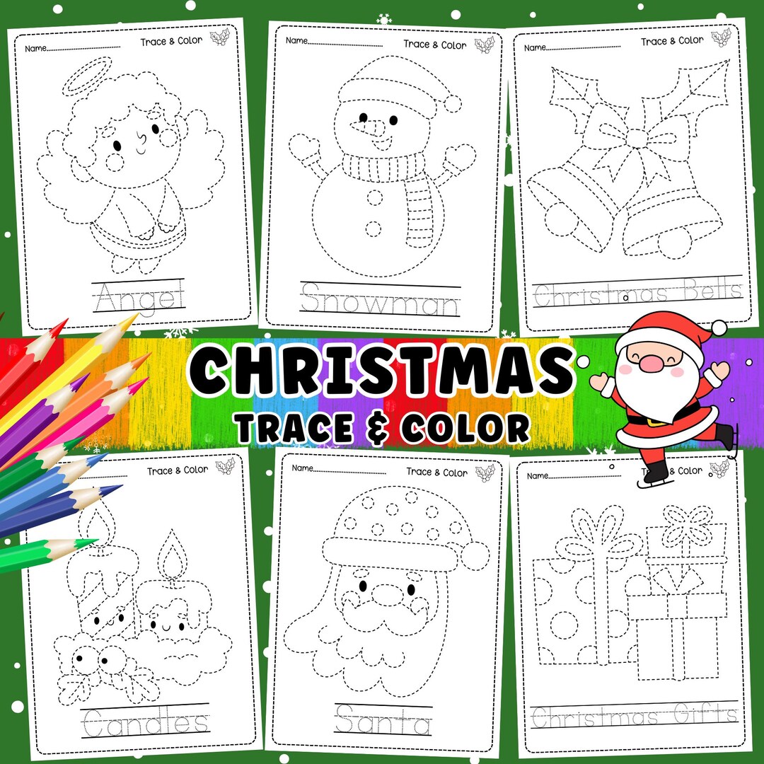 Christmas Coloring and Tracing Preschool Worksheet, Kindergarten ...