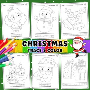 Christmas Coloring and Tracing Preschool Worksheet, Kindergarten ...