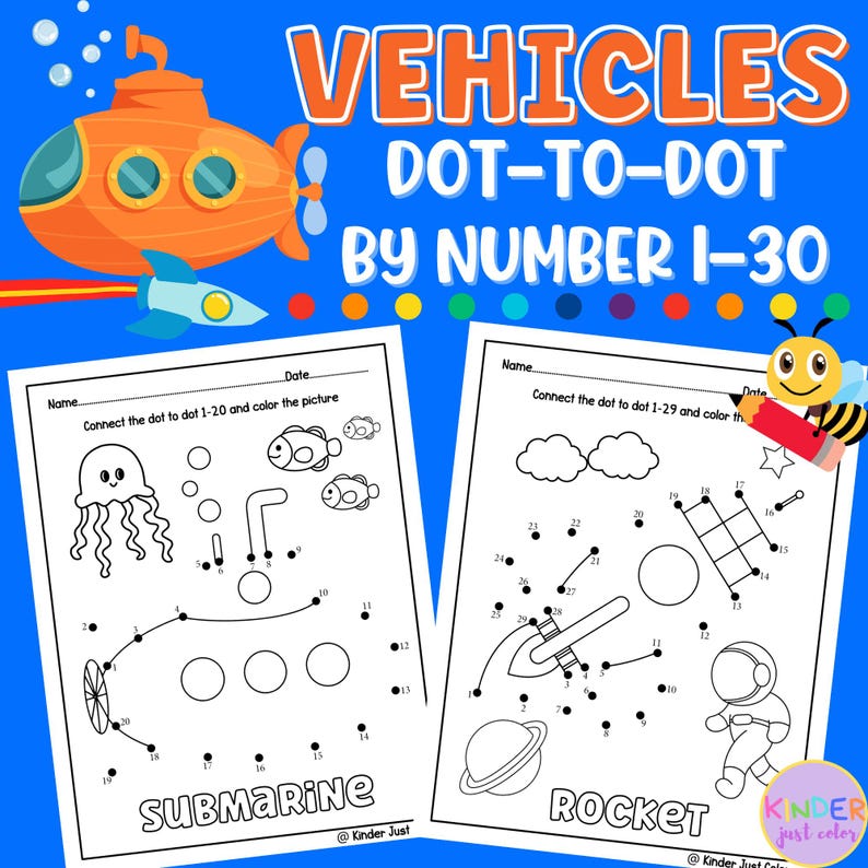 Vehicle Dot to Dot Worksheets | Transportation Printable | Connect the ...