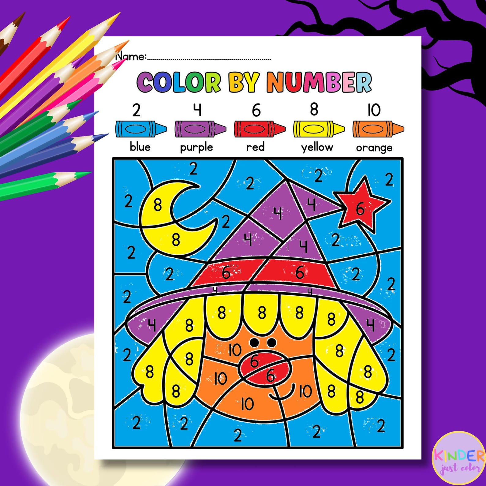Halloween Color by Number Code 1-10, Preschool Kindergarten Worksheets ...