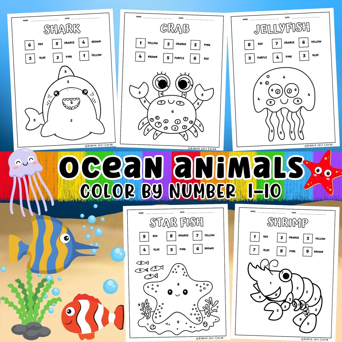 Ocean Animals Color by Number 1-10 | Fun Learning Activity for Kids ...