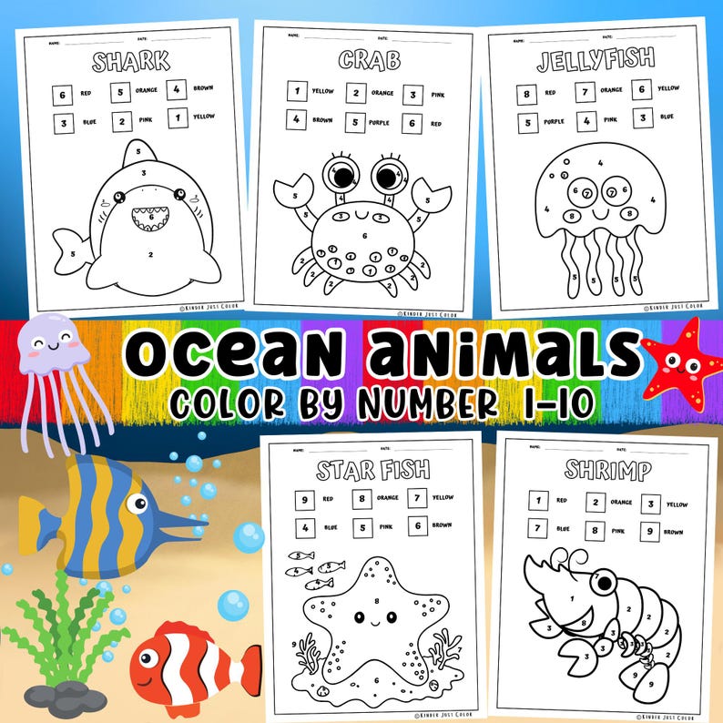 Ocean Animals Color by Number 1-10 | Fun Learning Activity for Kids ...