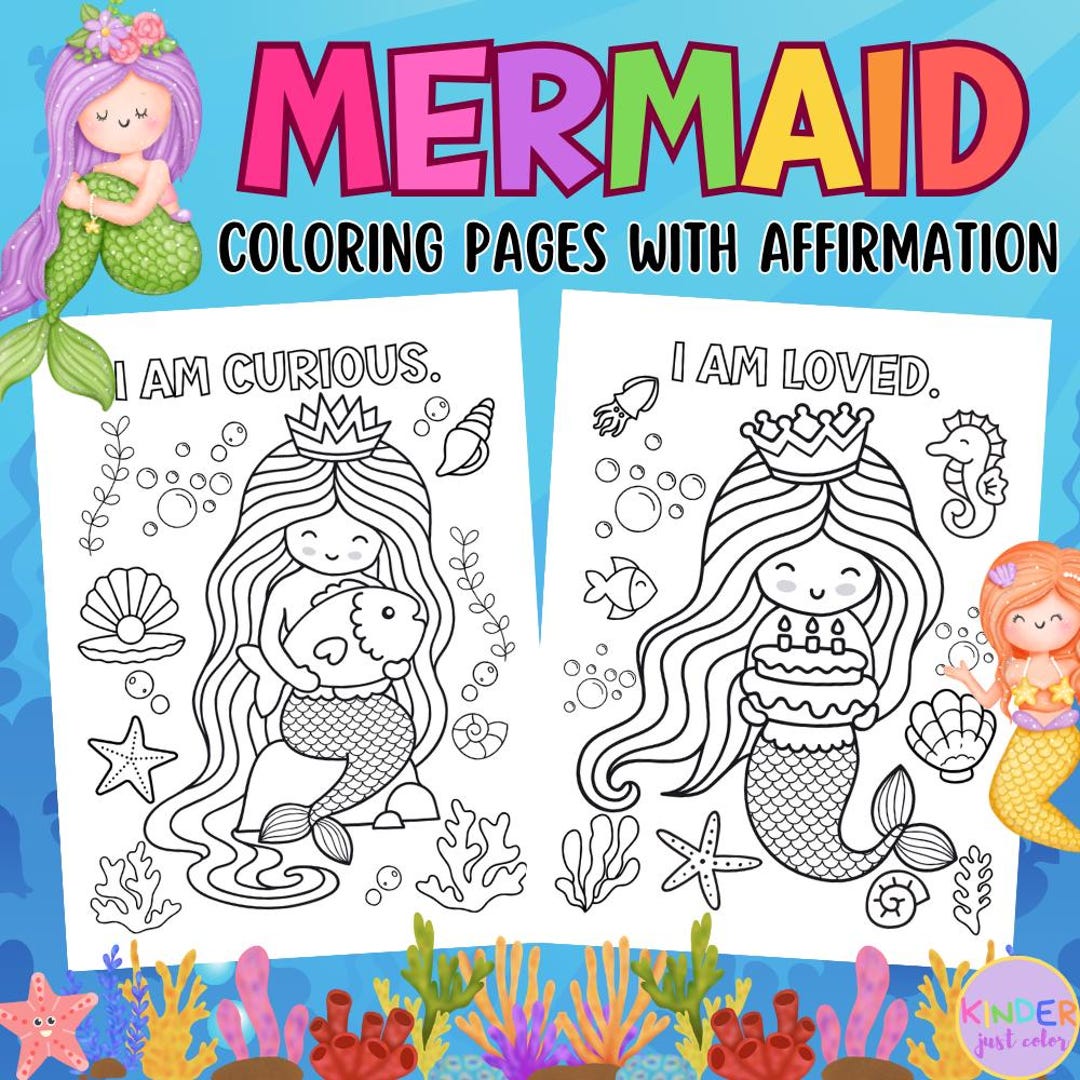 Mermaid Coloring Pages: Positive Affirmations for Kids (PDF) - Etsy