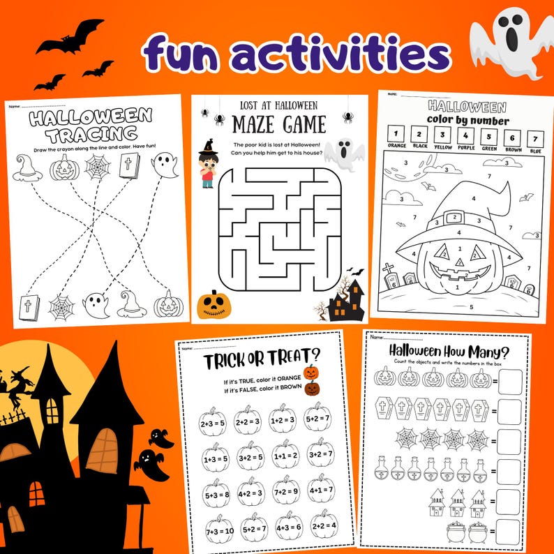 Halloween Activity for Kids Fun Maze Color by Number Tracing Coloring ...
