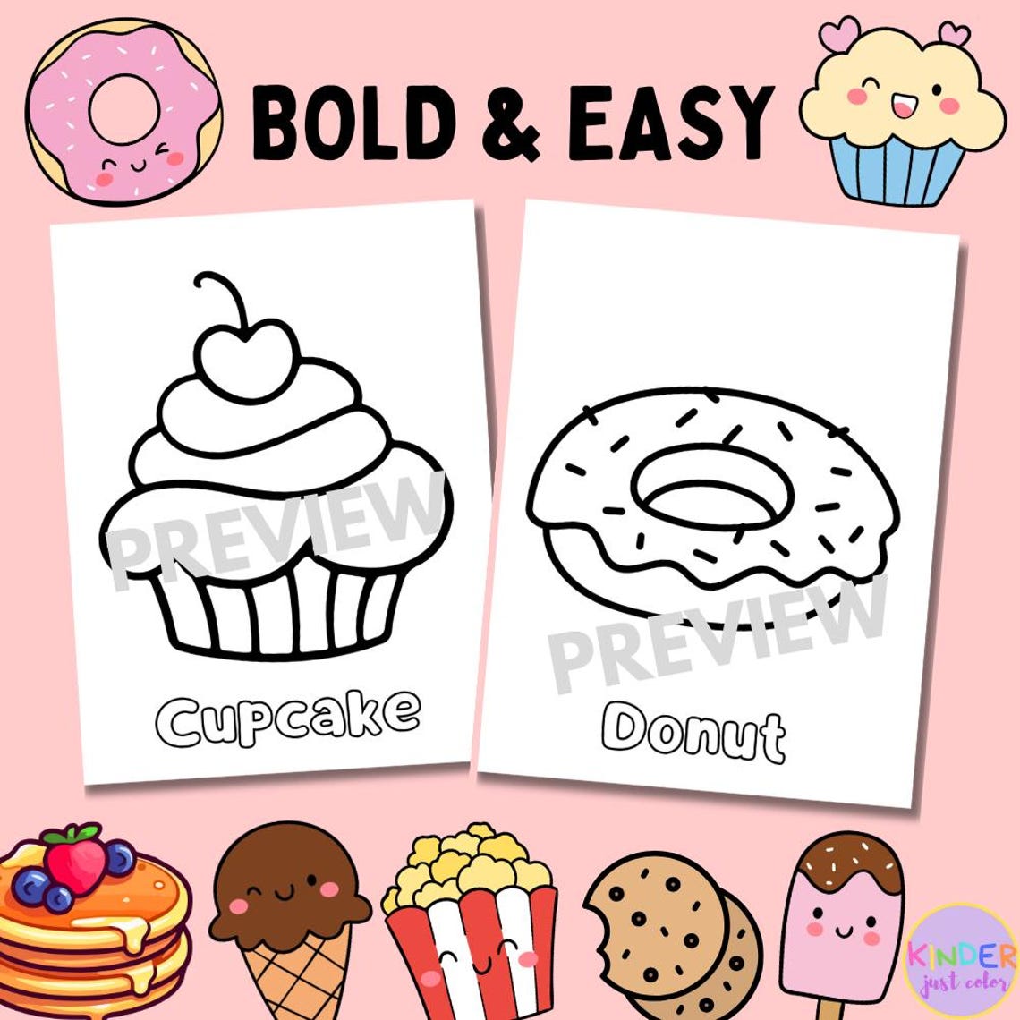 Sweet and Dessert Coloring Pages for Kids, Bold and Easy Coloring ...