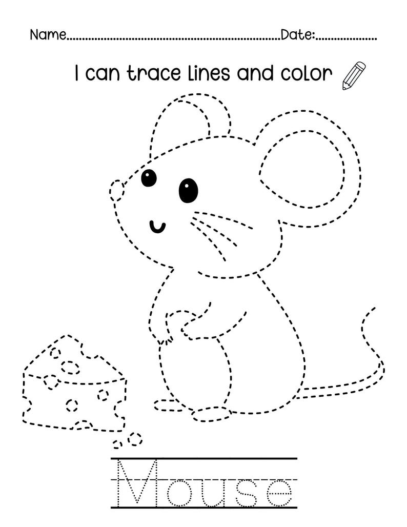 Animal Line Tracing & Coloring Worksheet, Line Trace for Preschool ...