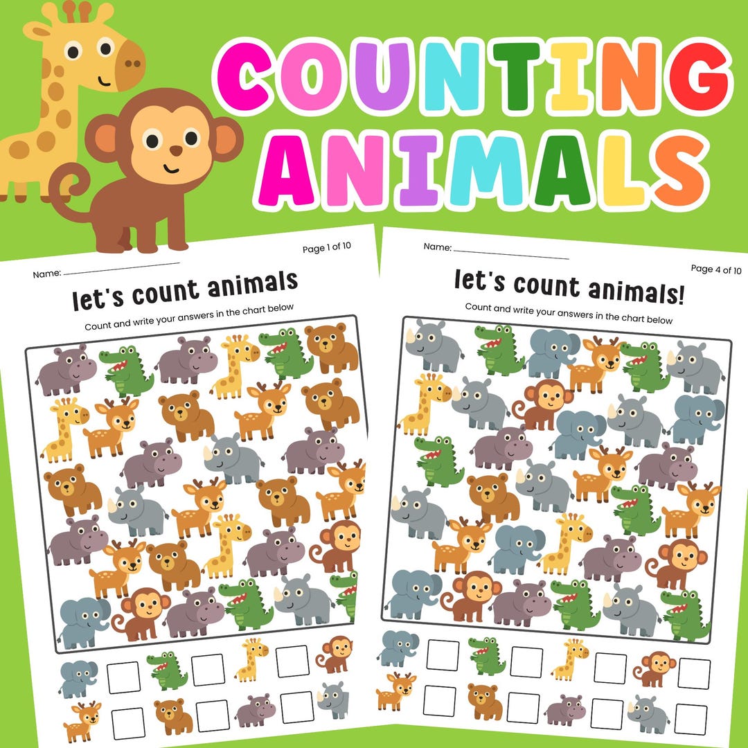 I Spy Safari Animals Printable Worksheets, Counting to 10 Math Activity ...