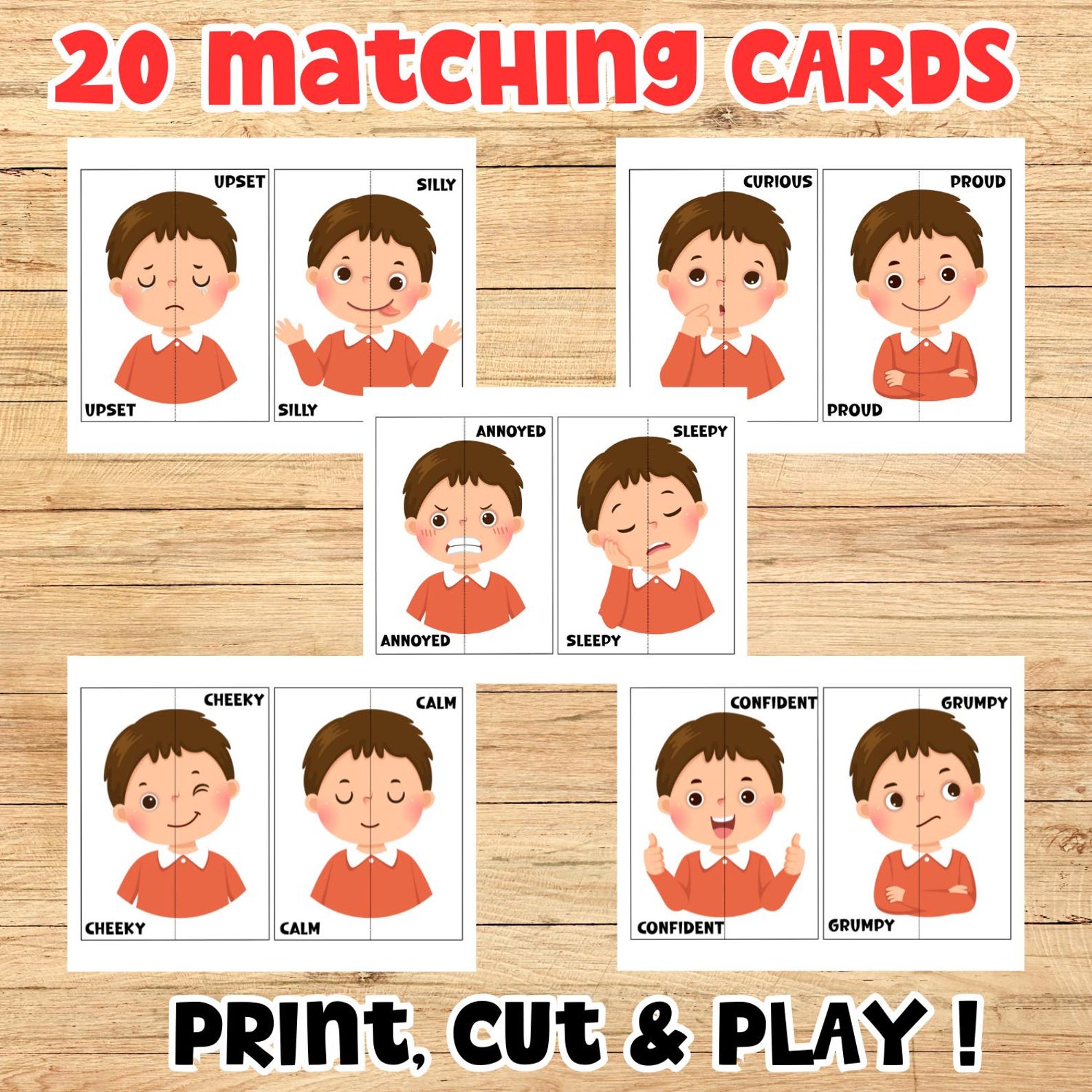 Emotion Matching Game, Feelings Flashcard for Kid, SEL Activity for ...