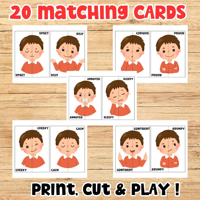 Emotion Matching Game, Feelings Flashcard for Kid, SEL Activity for ...