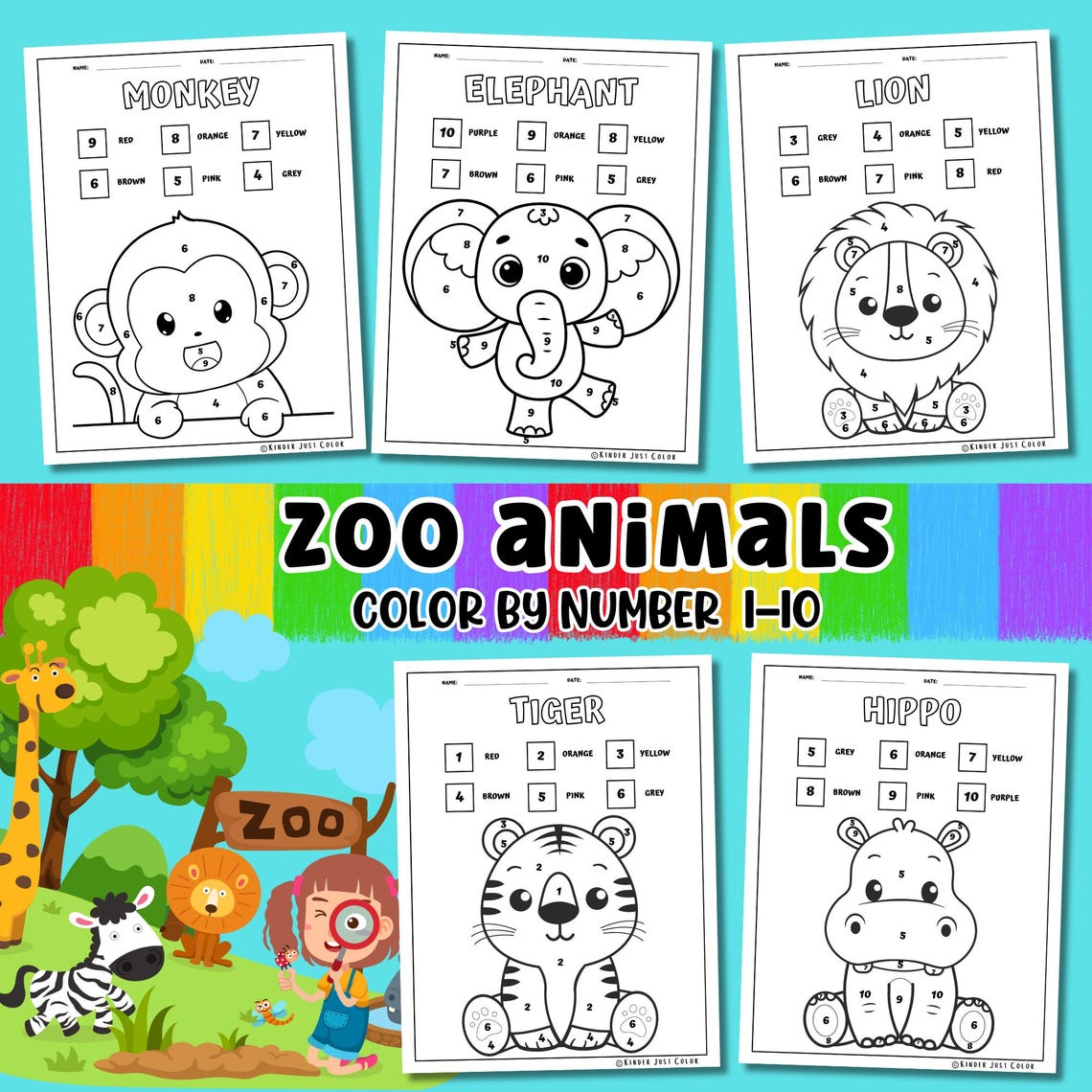 Zoo Animals Color by Number 1-10 | Fun Educational Coloring Pages for ...