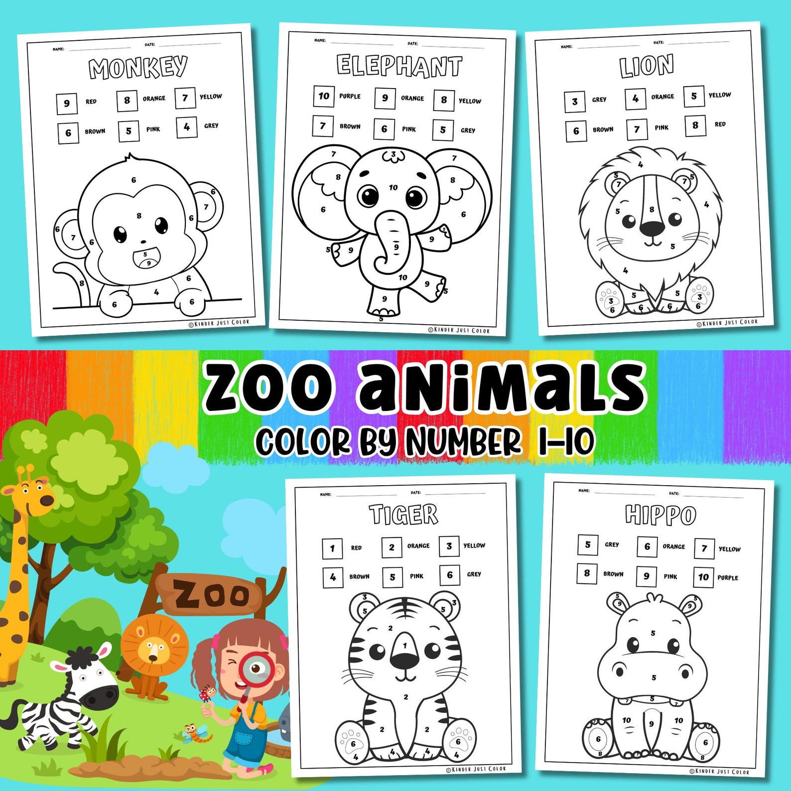 Zoo Animals Color by Number 1-10 | Fun Educational Coloring Pages for ...