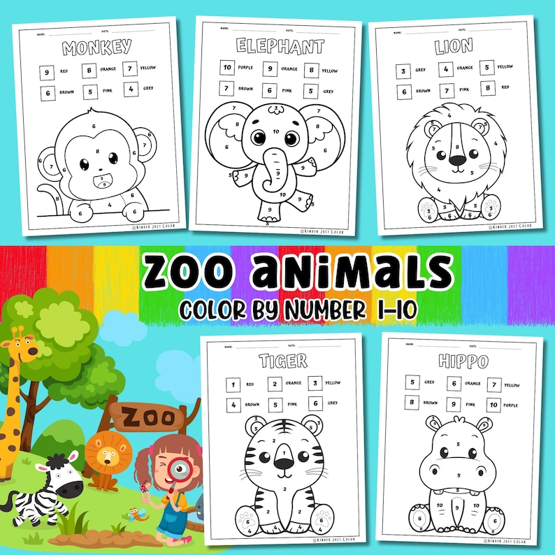 Zoo Animals Color by Number 1-10 | Fun Educational Coloring Pages for ...