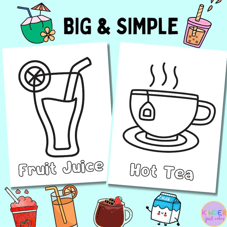 Drinks Coloring Pages/sheets for Kids, Bold and Easy Coloring ...
