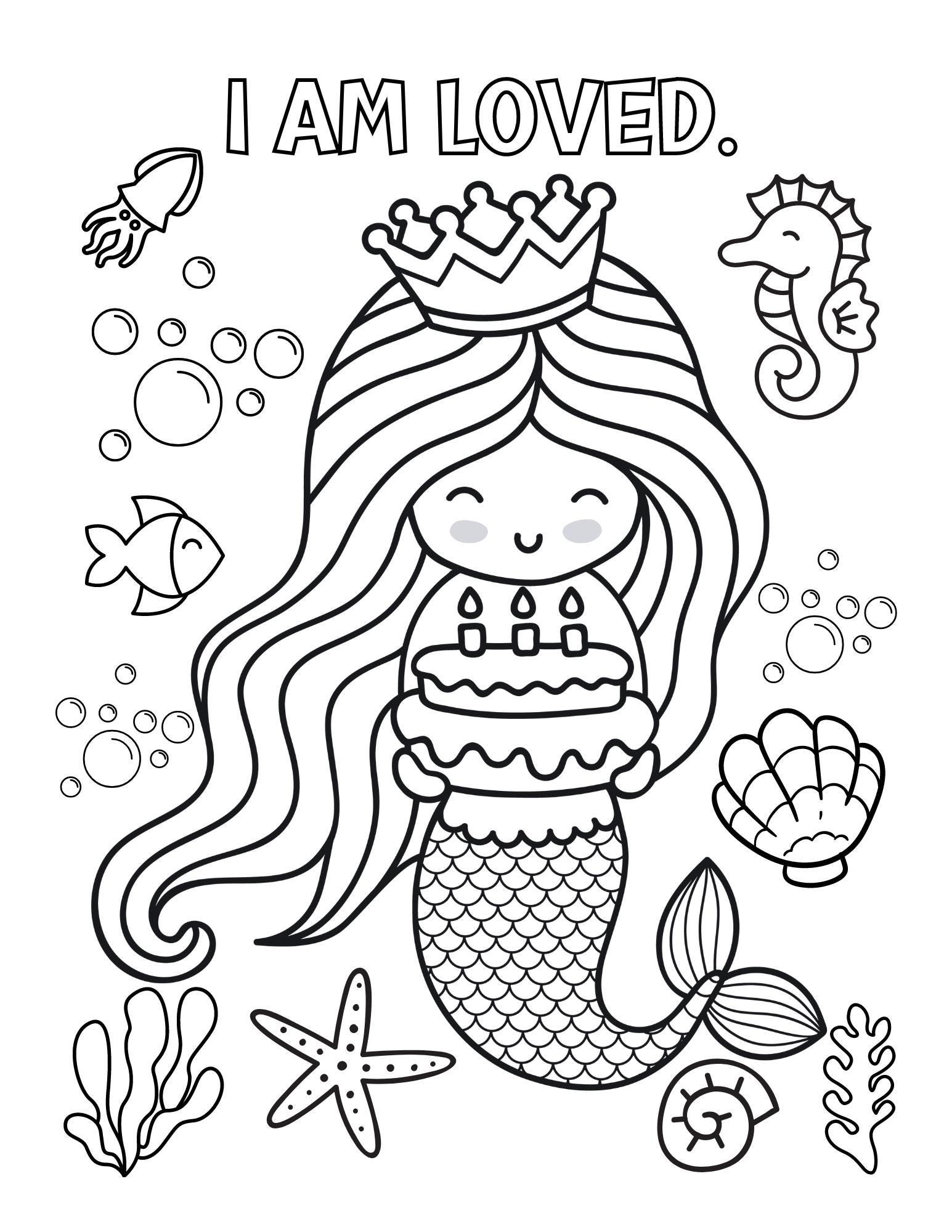 Mermaid Coloring Pages: Positive Affirmations for Kids (PDF) - Etsy
