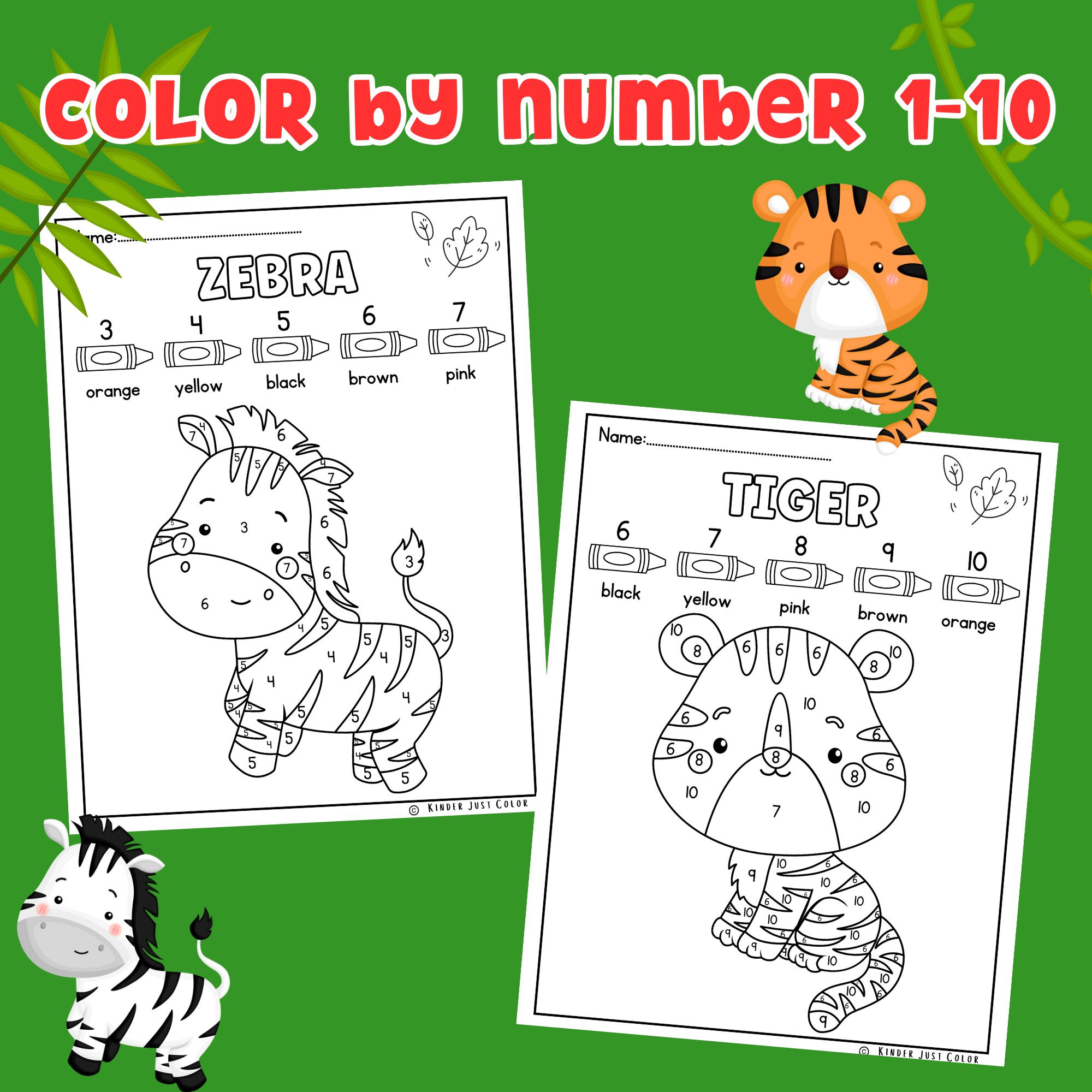 Safari Animals Color by Number: Educational Printable Worksheet (PDF ...