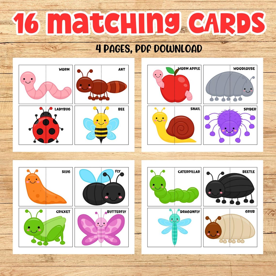 Bugs Insect Matching Game for Kids, Symmetry Matching Cards, Kids ...