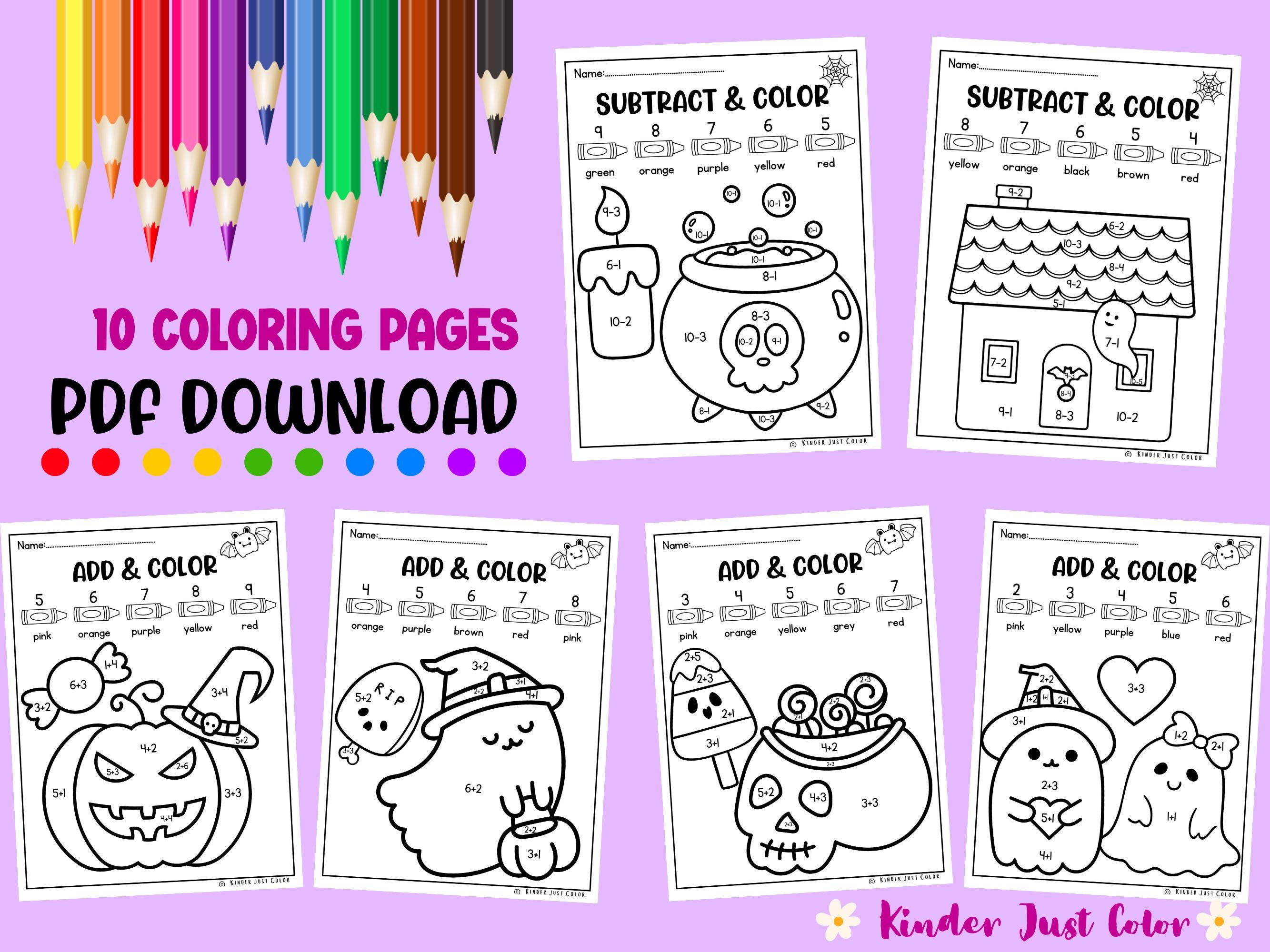 Halloween Color by Number Addition Subtraction to 10, Math Worksheets ...