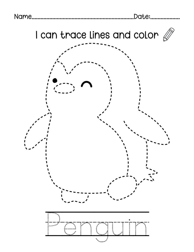 Animal Line Tracing & Coloring Worksheet, Line Trace for Preschool ...