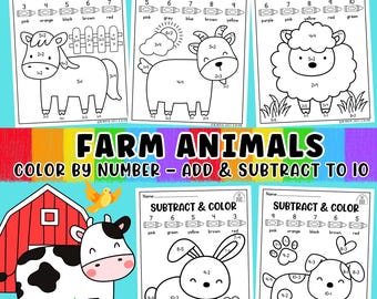 Color by Number Worksheets Set: Math Fun for Kids - Etsy