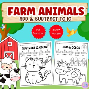 Farm Animals Color by Number | Addition and Subtraction to 10 | Fun ...