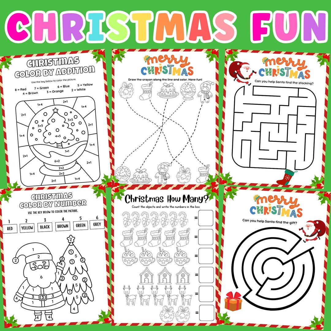 Christmas Fun Activities Worksheets for Kid, Printable Holiday Coloring ...