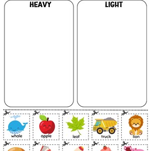 Heavy and Light Sorting Activities, Cut and Paste Activities, Weight ...