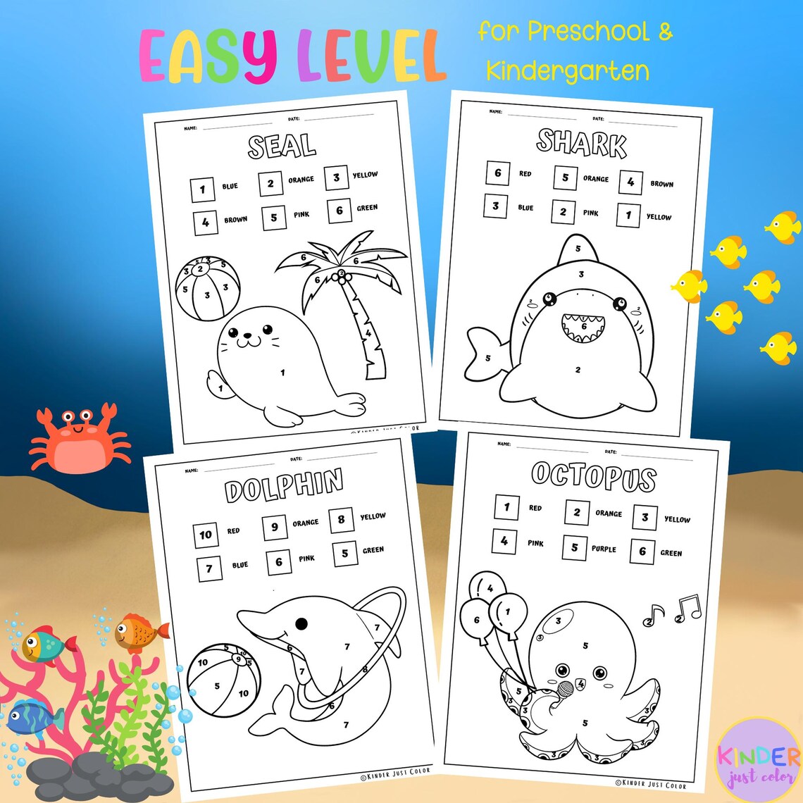 Ocean Animals Color by Number 1-10 | Fun Learning Activity for Kids ...